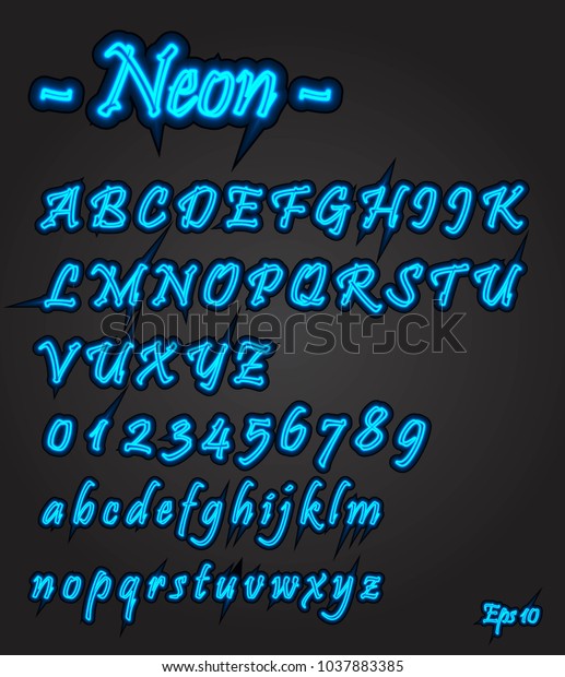 Neon Blue Light Font Style Design Stock Vector (Royalty Free ...