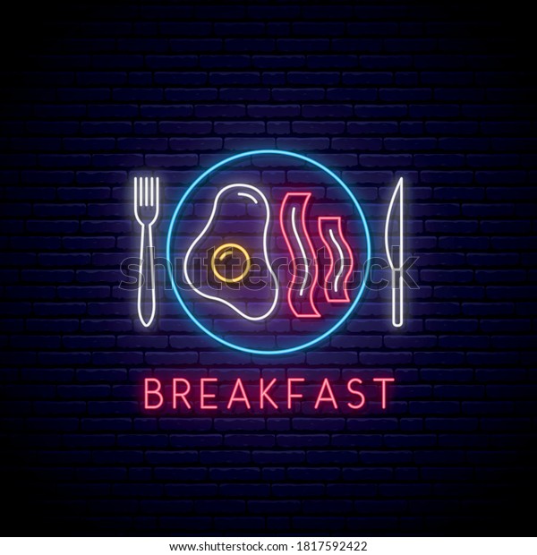 Neon Breakfast Sign Fried Egg Bacon Stock Vector (Royalty Free ...