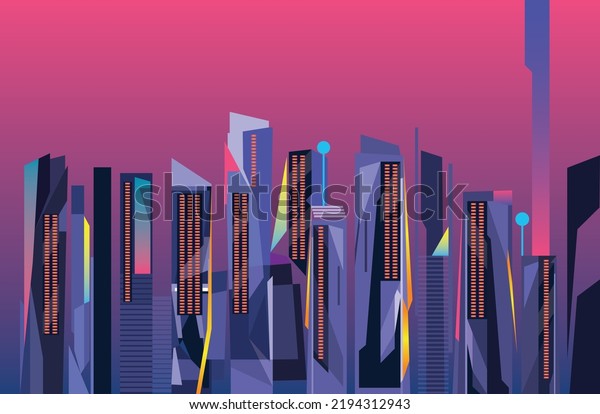 Neon City Vector Illustration Stock Vector (Royalty Free) 2194312943 ...