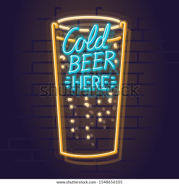 Neon Cold Beer Here Sign Night Stock Vector (Royalty Free) 1548656105