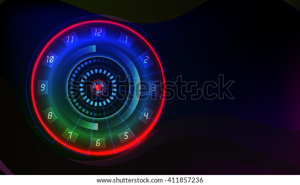 Neon Dial Clock Face Abstract Backgroundtechnology Stock Vector ...