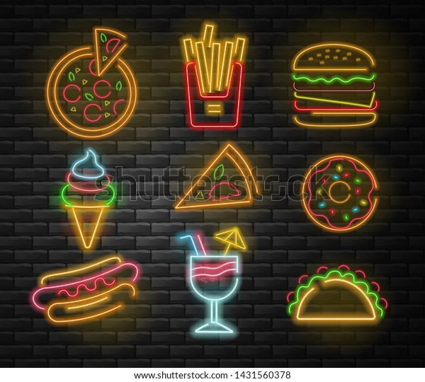 Neon Fast Food Set Big Set Stock Vector (Royalty Free) 1431560378