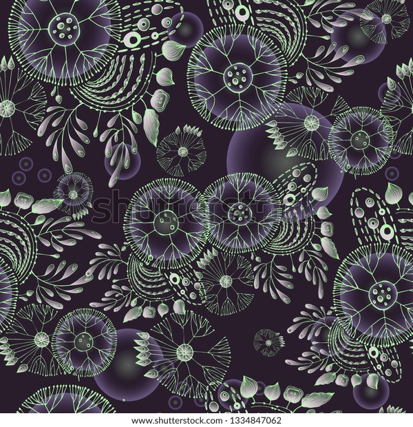 Neon Flower Patterns On Purple Background Stock Vector (Royalty Free ...
