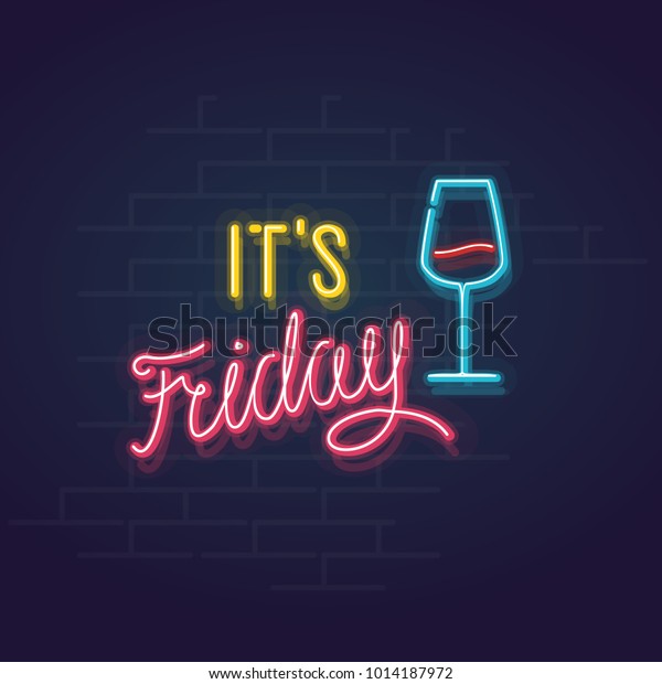 Neon Friday Sign Typographic Handwritten Words Stock Vector (Royalty ...