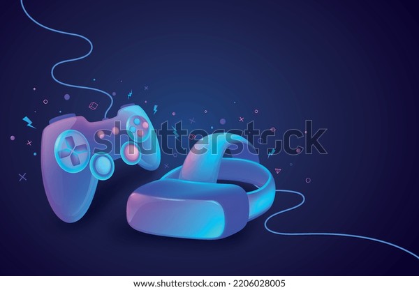 Neon Game Controller Virtual Reality Glasses Stock Vector (Royalty Free ...