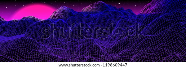 Neon Grid Landscape Purple Sun Old Stock Vector (Royalty Free ...