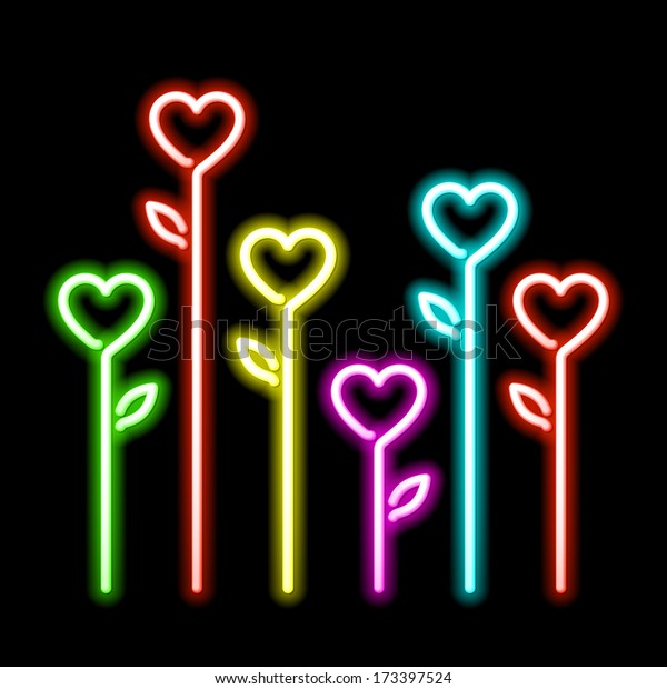 Neon Hearts Flowers Vector Stock Vector (Royalty Free) 173397524