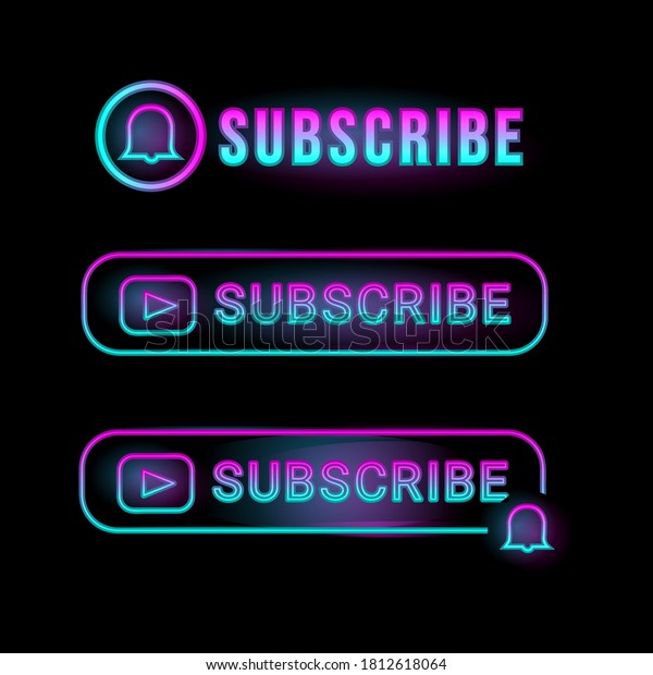 Neon Light Subscribe Design Collection Isolated Stock Vector (Royalty ...