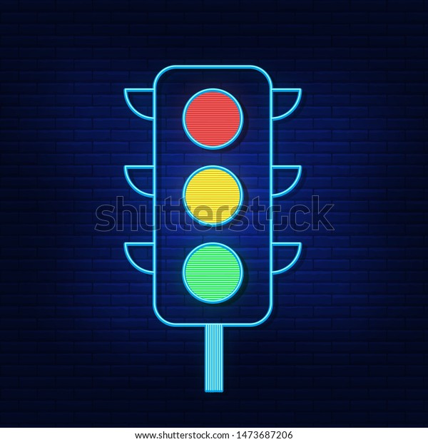 Neon Lights Traffic Light Bright Red Stock Vector (Royalty Free ...
