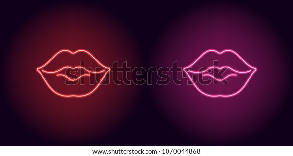 Neon Lips Red Pink Color Vector Stock Vector (Royalty Free) 1070044868