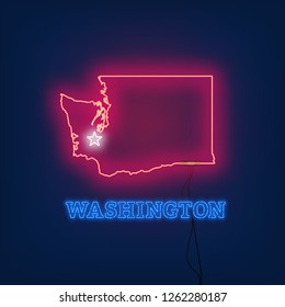 Neon Map State Washington On Dark Stock Vector (Royalty Free ...
