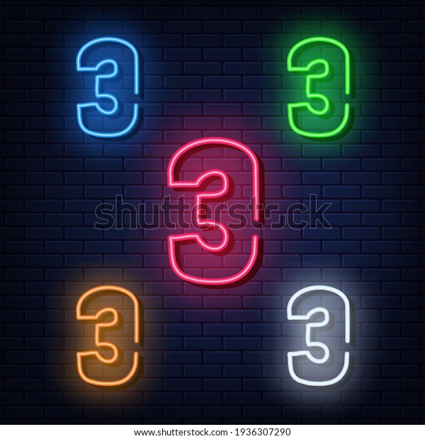 Neon Numbers Five Colors Red Blue Stock Vector (Royalty Free ...