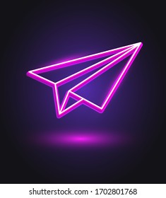 Neon Paper Airplane Vector Icon On Stock Vector (Royalty Free ...