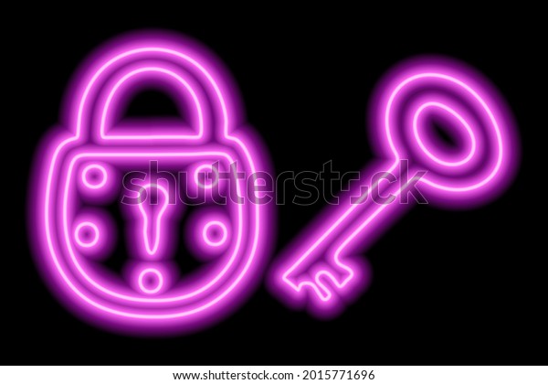 Neon Pink Outline Padlock Key On Stock Vector (Royalty Free) 2015771696 ...