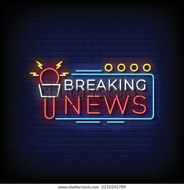 Neon Sign Breaking News Brick Wall Stock Vector (Royalty Free ...