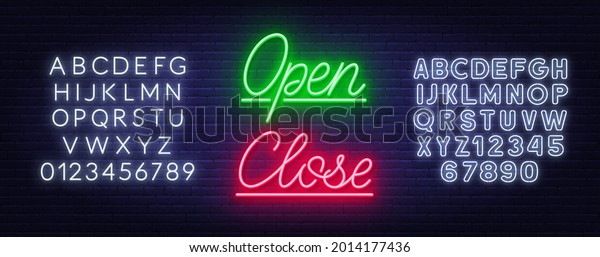 Neon Sign Open Close On Brick Stock Vector (Royalty Free) 2014177436 ...