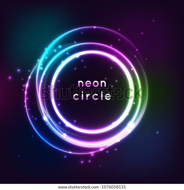 Neon Sign Round Frame Glowing Light Stock Vector (Royalty Free) 1076058131