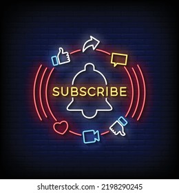 Neon Sign Subscribe Brick Wall Background Stock Vector (Royalty Free ...