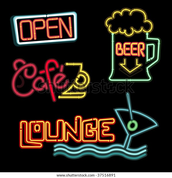 Neon Signs Vector Collection Stock Vector (Royalty Free) 37516891