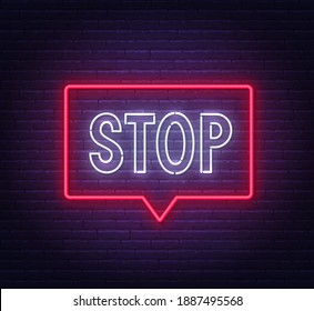 Neon Stop Sign Frame On Brick Stock Vector (Royalty Free) 1887495568 ...