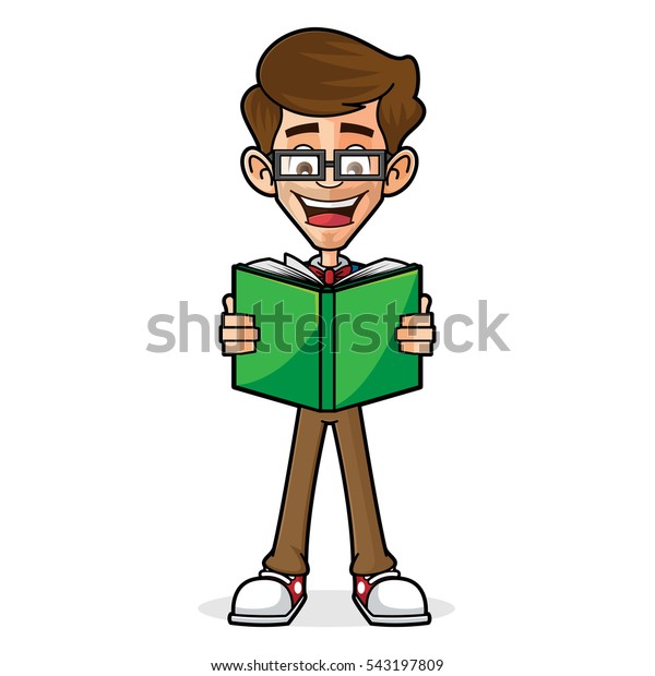 Nerd Guy Reading Book Stock Vector (Royalty Free) 543197809
