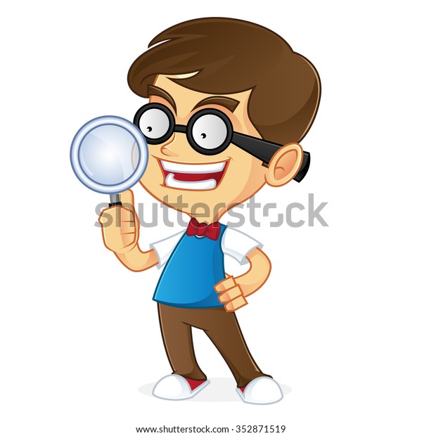 Nerd Holding Magnifying Glass Stock Vector (Royalty Free) 352871519 ...