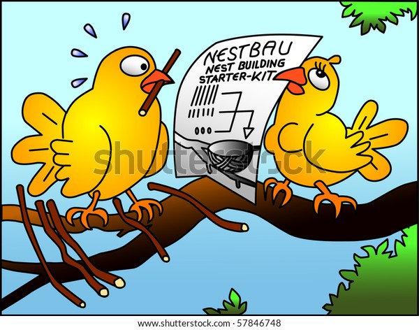 Nestbuilding Bird Couple Using Nest Building Stock Vector (Royalty Free ...