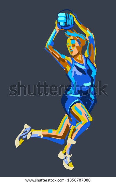 Netball Player Ball Her Hands Stock Vector (Royalty Free) 1358787080 ...