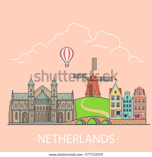 Netherlands Country Design Template Linear Flat Stock Vector (Royalty ...