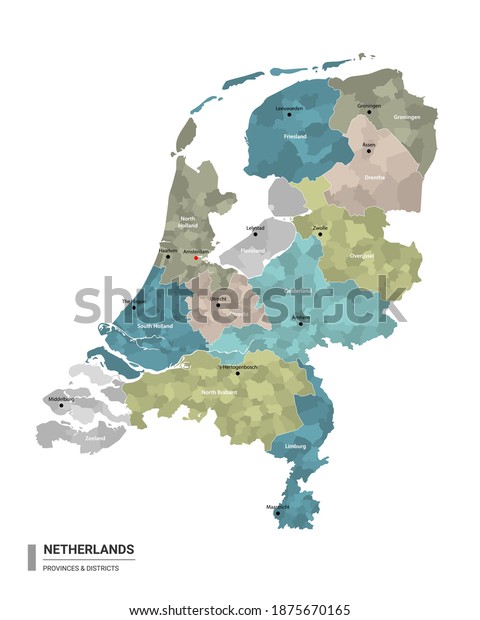 Netherlands Higt Detailed Map Subdivisions Administrative Stock Vector ...