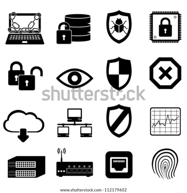 Network Computer Cyber Security Icon Set Stock Vector (Royalty Free ...
