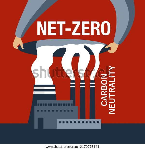 Vektor Stok Netzero Carbon Footprint Co2 Neutral Decarbonization (Tanpa ...