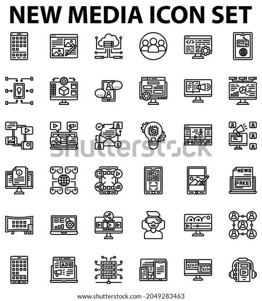New Media Icon Set Outline Design Stock Vector (Royalty Free ...
