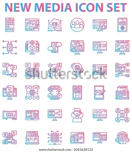 New Media Icon Set Perfect Pixel Stock Vector (Royalty Free) 2065628132 ...