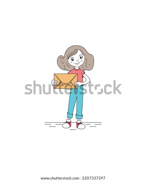 New Message Inbox Letter Concept Girl Stock Vector (Royalty Free ...