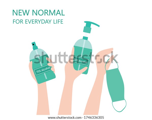 Nuevo concepto normal manosear mascarilla facial,: vector de stock ...