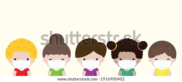 New Normal Group Children Wearing Medical Stock Vector (Royalty Free ...
