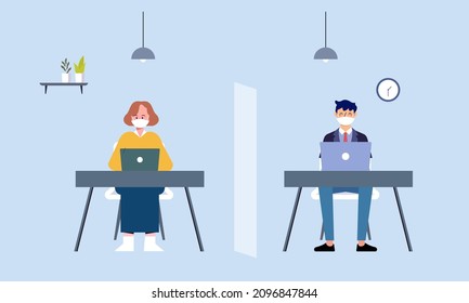 New Normal Office Concept Illustration Stock Vector (Royalty Free ...