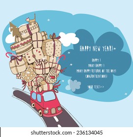 New Year Bus Gifts Stock Vector (Royalty Free) 236134045 | Shutterstock