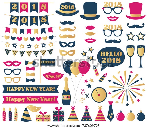 New Year Vector Photo Booth Props Stock Vector (Royalty Free) 737609725