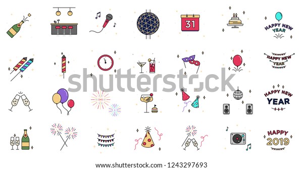 New Years Eve Icon Set Stock Vector (Royalty Free) 1243297693