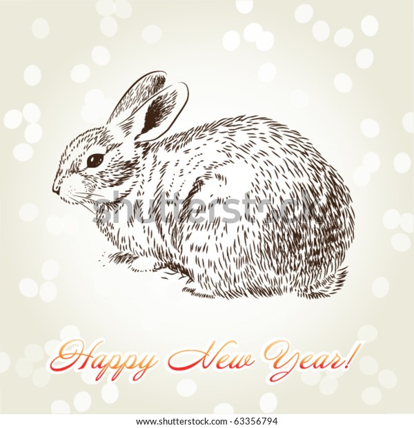 New Years Rabbit Handdrawn On Creamy Stock Vector (Royalty Free) 63356794