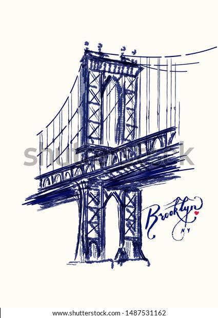 New York Brooklyn Bridge Typography Retro Stock Vector (Royalty Free ...