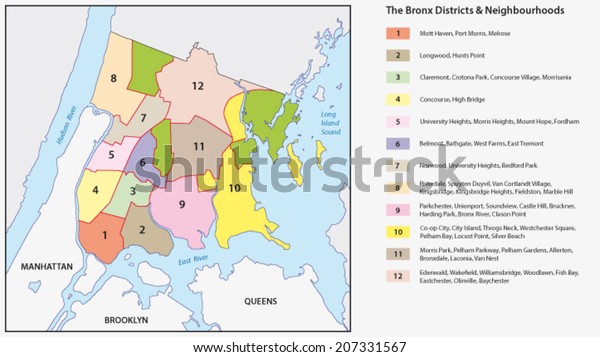 New York Districts Bronx Map 스톡 벡터(로열티 프리) 207331567 | Shutterstock