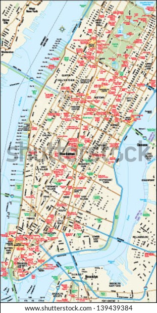 New York New York Downtown Map Stock Vector (Royalty Free) 139439384