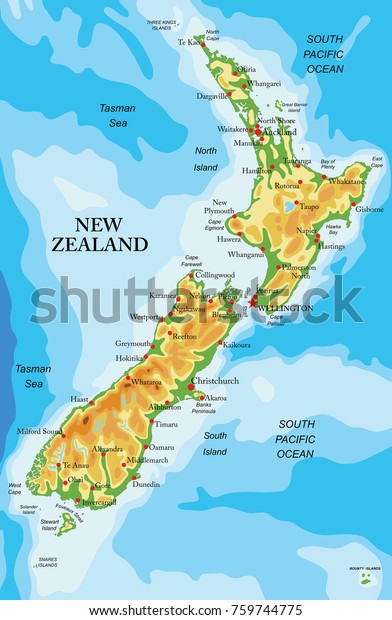 New Zealand Physical Map Stock Vector (Royalty Free) 759744775