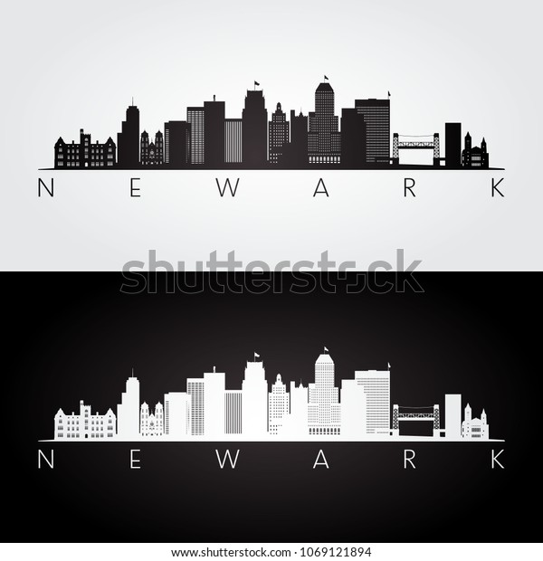 Newark Usa Skyline Landmarks Silhouette Black Stock Vector (Royalty ...