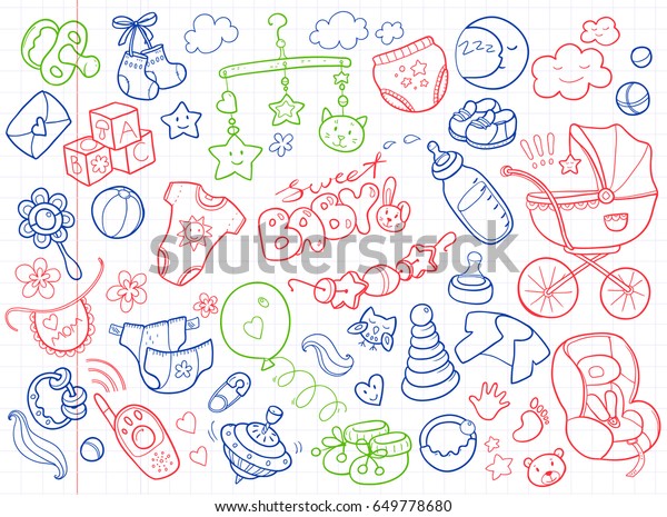Newborn Infant Themed Cute Doodle Set Stock Vector (Royalty Free) 649778680