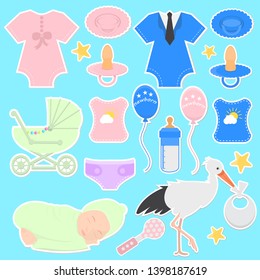 Newborn Stickers Set Vector Illustration Stock Vector (Royalty Free ...