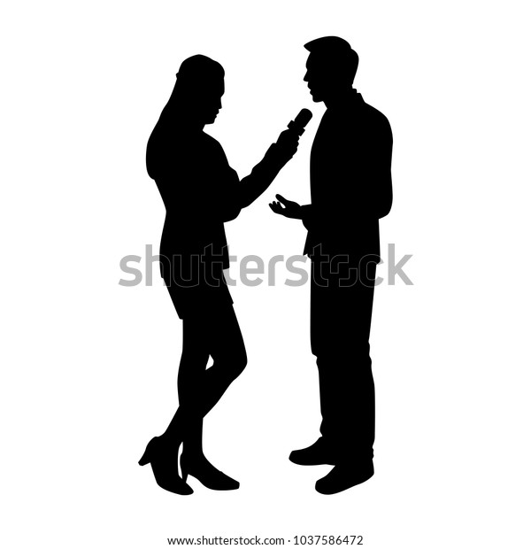News reporter while interview silhouette vector